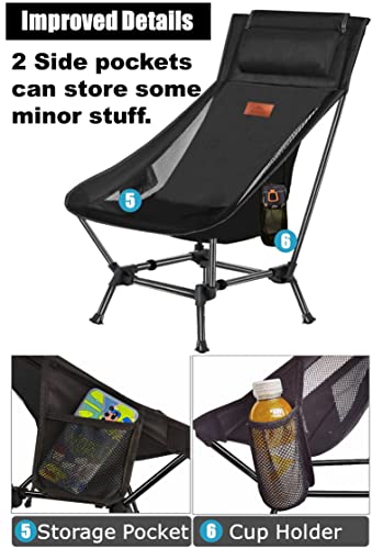 AnYoker Camping Chair, 2 Way Compact Backpacking Chair, Portable Folding Chair, Beach Chair with Side Pocket, Lightweight Hiking Chair 016 (Ink 2 Pack)