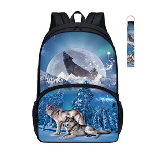 porclay three wolf moon backpack for school boys kids middle school elementary preschool bookbag girls aesthetic school bag for boys 8-12 simple school supplies bag