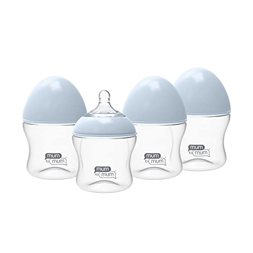 MUM TO MUM Anti Colic Glass Baby Bottle 5oz with "S" Flow Rate Nipple for 0-3 Months, 4 Pack, MM101A