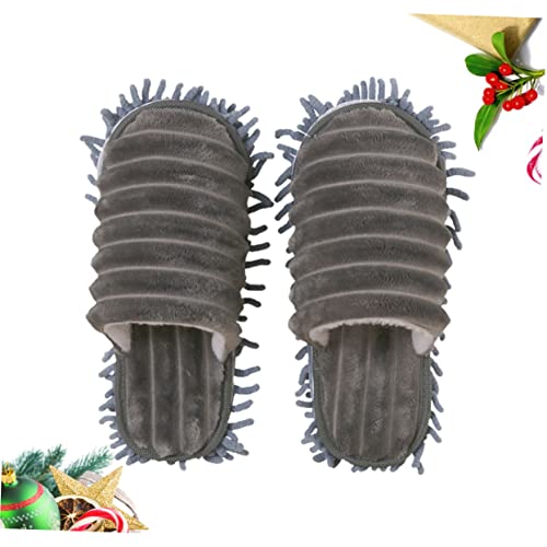 IWOWHERO 1 Pair Indoor Slippers Household Vacuum Cleaners Women'sandals Foot Mop Slippers Reusable Slipper Bathroom Mop Slippers Floor Leisure Shoes Small Mop Grey Miss Stripe Frey Mop