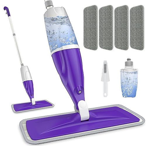 Spray Mops for Floor Cleaning Microfiber Floor Mop for Hardwood Floors Wet Dust Mop Flat Mop Floor Cleaner Mop with 4 Washable Pads 440 Ml Refillable Bottle for Wood Floor Tile Laminate Vinyl Kitchen