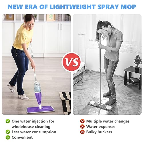 Spray Mops for Floor Cleaning Microfiber Floor Mop for Hardwood Floors Wet Dust Mop Flat Mop Floor Cleaner Mop with 4 Washable Pads 440 Ml Refillable Bottle for Wood Floor Tile Laminate Vinyl Kitchen