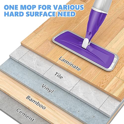 Spray Mops for Floor Cleaning Microfiber Floor Mop for Hardwood Floors Wet Dust Mop Flat Mop Floor Cleaner Mop with 4 Washable Pads 440 Ml Refillable Bottle for Wood Floor Tile Laminate Vinyl Kitchen