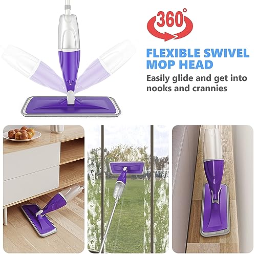 Spray Mops for Floor Cleaning Microfiber Floor Mop for Hardwood Floors Wet Dust Mop Flat Mop Floor Cleaner Mop with 4 Washable Pads 440 Ml Refillable Bottle for Wood Floor Tile Laminate Vinyl Kitchen