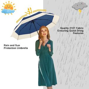 LEAGERA Small Travel Umbrella - Compact Canopy Diameter 40.5inch, Automatic Collapsible Rain Umbrellas for Women, 190T Waterproof Pongee Fabric for Breeze Wind&Rain, Dark Blue