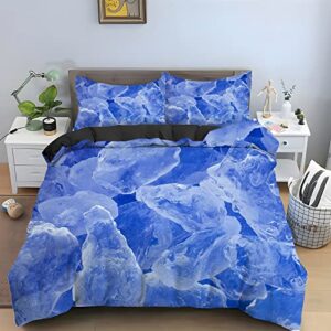 ALYOU Blue Ice Cubes Duvet Cover California King Ice Pattern Bedding Set 3 Piece, Comfort Fluffy Microfiber Comforter Cover and 2 Pillowcases 20" x 36" with Zipper Closure and Ties