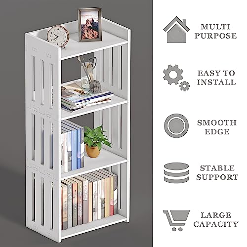 HAYOFAMY 4 Tier Bookshelf, Bookcase for Small Spaces, White Book Display Shelves, Kids Open Shelf Rack Storage Organizer for Living Room, Office, Bedroom, Kids Room and Bathroom