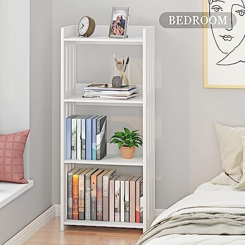 HAYOFAMY 4 Tier Bookshelf, Bookcase for Small Spaces, White Book Display Shelves, Kids Open Shelf Rack Storage Organizer for Living Room, Office, Bedroom, Kids Room and Bathroom