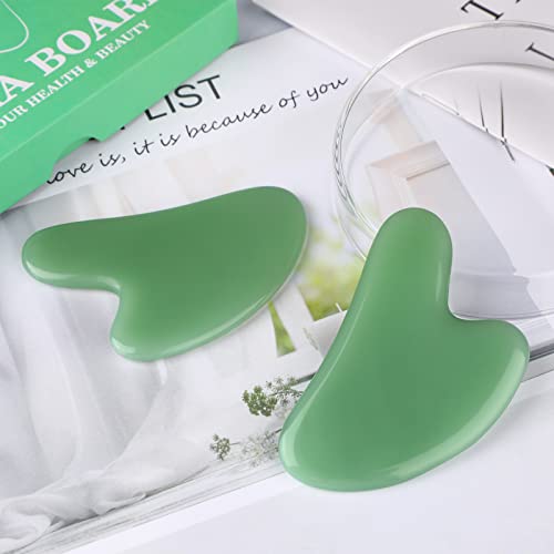 rosenice Gua Sha Facial Tools Guasha Tool Green+Pink Gua Sha Jade Stone for Face Skincare Facial Body Acupuncture Relieve Muscle Tensions Reduce Puffiness Festive Gifts