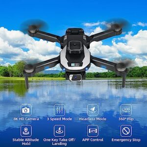 Drone with Camera for Adults and Kids, 8K HD FPV Camera Drone with Carrying Case, Foldable Drone Remote Control Toys Gifts for Boys Girls with 2 Batteries, One Key Start, Headless Mode, Speed Adjustment, 3D Flips