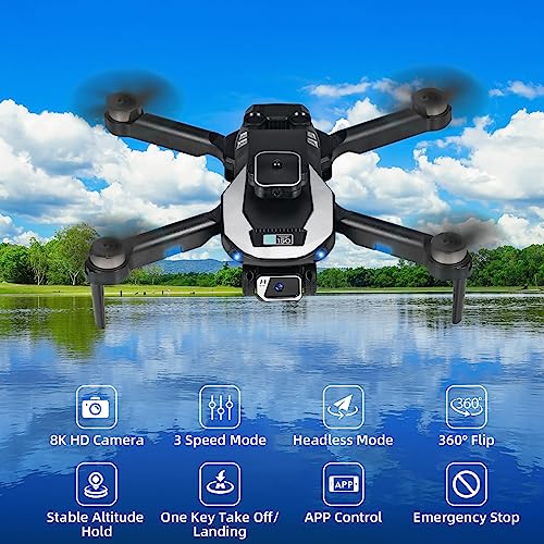 Drone with Camera for Adults and Kids, 8K HD FPV Camera Drone with Carrying Case, Foldable Drone Remote Control Toys Gifts for Boys Girls with 2 Batteries, One Key Start, Headless Mode, Speed Adjustment, 3D Flips