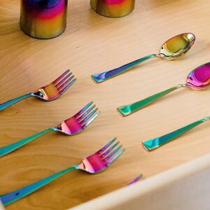 Ahimsa Stainless Steel Fork & Spoon | Toddler Dishware | No Plastic | 100% BPA Free | Dishwasher Safe (Rainbow)