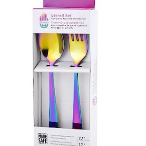 Ahimsa Stainless Steel Fork & Spoon | Toddler Dishware | No Plastic | 100% BPA Free | Dishwasher Safe (Rainbow)