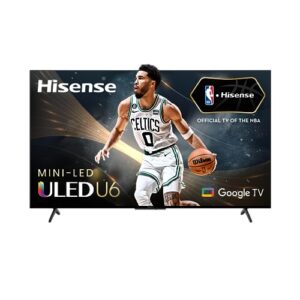 hisense 55-inch class u6 series uled mini-led google smart tv - quantum dot color, 600-nit dolby vision iq, game mode plus, hands free voice control, compatible with alexa (55u6k, 2023 model),black