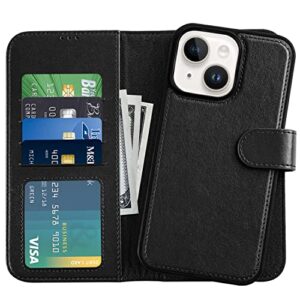 dorismax iphone 14 wallet case,detachable flip folio cover rfid blocking 4 card slots holder premium pu leather magnetic kickstand shockproof protective phone case for iphone 14 6.1" black color