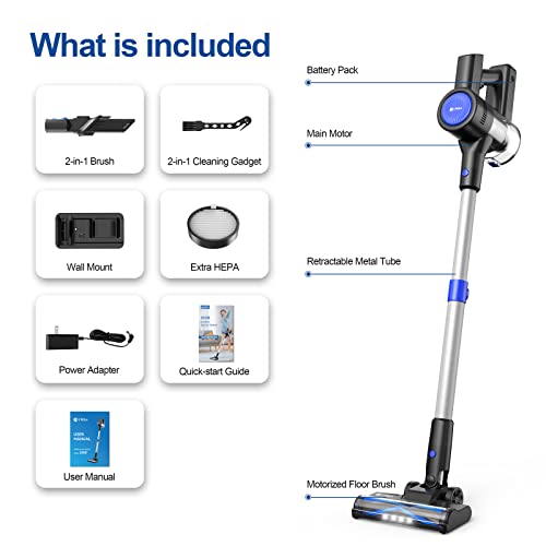 UMLo Cordless Vacuum Cleaner, 25Kpa Brushless Motor Lightweight Stick Vacuum with Powerful Suction, Rechargeable Wireless Vacuum, 40 Mins Max Runtime, LED Display, for Carpet Hard Floor Pet Hair, S500