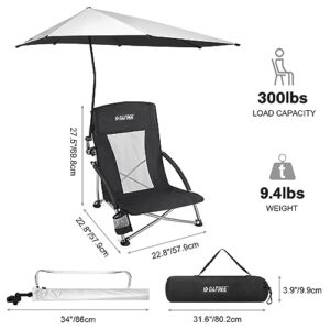 G4Free Beach Chair with UPF 50+ Adjustable Beach Umbrella, Universal Clamp Umbrella Folding Portable Backpack Camping Chair and UPF 50+ Adjustable Beach Umbrella for Adults Black