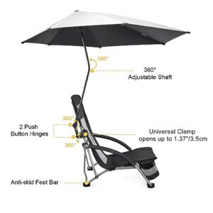 G4Free Beach Chair with UPF 50+ Adjustable Beach Umbrella, Universal Clamp Umbrella Folding Portable Backpack Camping Chair and UPF 50+ Adjustable Beach Umbrella for Adults Black