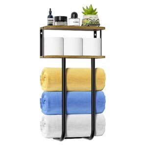 homedepal towel racks for bathroom with 2-tier wood shelf, bathroom shelves wall mounted with bath towel storage, towel holder for bathroom wall, floating shelves over toilet, bathroom wall organizer