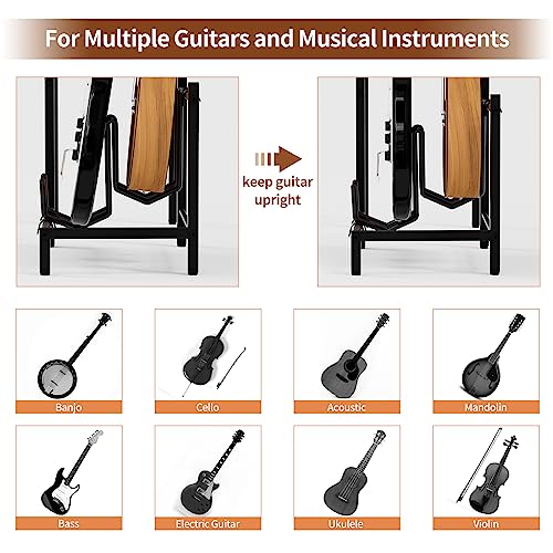 YAKANJ End Table with Guitar Stand,Record Player Stand,Vinyl Records Storage,2-Tier Guitar Stand for Acoustic, Electric Guitar,Bass,Turntable Stand Side Table for Music Room Studio Living Room-Black