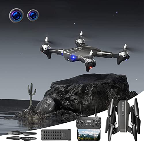 Mini Drone with 1080p Dual HD Camera, Intelligent Altitude Hold, Foldable Quadcopter HD FPV Camera Remote Control Toys Gifts for Beginner One-Touch Speed Adjustment - Blcak