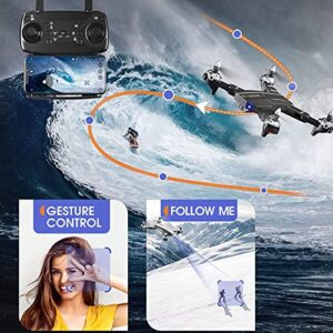 Mini Drone with 1080p Dual HD Camera, Intelligent Altitude Hold, Foldable Quadcopter HD FPV Camera Remote Control Toys Gifts for Beginner One-Touch Speed Adjustment - Blcak