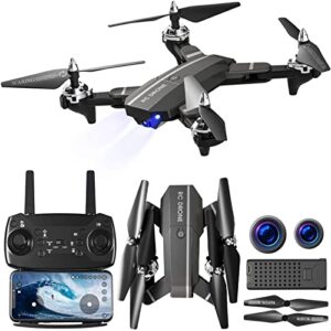 Mini Drone with 1080p Dual HD Camera, Intelligent Altitude Hold, Foldable Quadcopter HD FPV Camera Remote Control Toys Gifts for Beginner One-Touch Speed Adjustment - Blcak