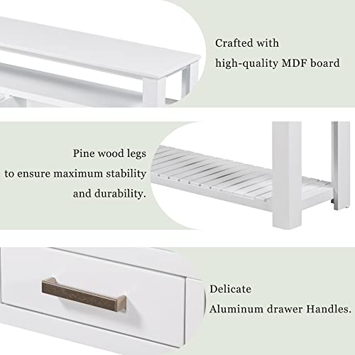 62.2" Solid Wood Console Table,Modern Entryway Sofa Side Table with 4 Drawers and 2 Shelves, Easy to Assemble (White/62.2" M)