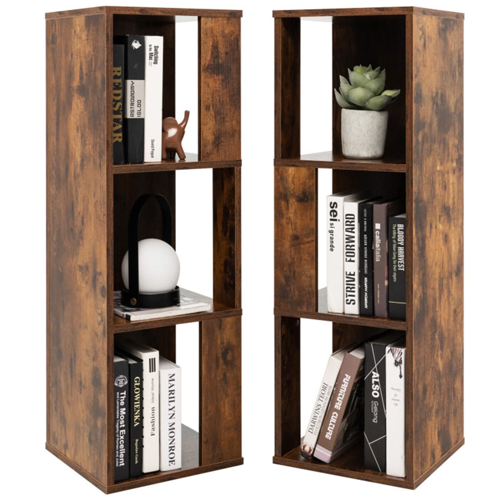 Wooden 6 Cube Book Shelf, Natural 3 Tier Bookshelf with Legs, Modern Open Storage Organizer,Boho Bookcase,Display Cabinet Shelf Free Standing Bookshelves for Bedroom,Living Room,Office (Rustic Brown)