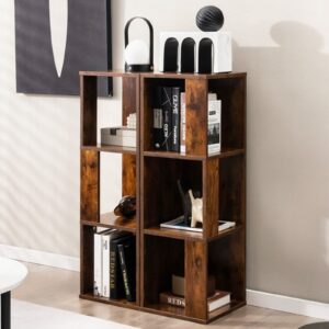 Wooden 6 Cube Book Shelf, Natural 3 Tier Bookshelf with Legs, Modern Open Storage Organizer,Boho Bookcase,Display Cabinet Shelf Free Standing Bookshelves for Bedroom,Living Room,Office (Rustic Brown)