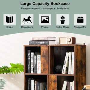 Wooden 6 Cube Book Shelf, Natural 3 Tier Bookshelf with Legs, Modern Open Storage Organizer,Boho Bookcase,Display Cabinet Shelf Free Standing Bookshelves for Bedroom,Living Room,Office (Rustic Brown)