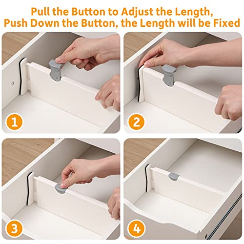 Olyzer 4 Pack Drawer Dividers Organizer, Adjustable Separators 4" High Expandable from 11-17" for Bedroom, Bathroom, Dresser, Office, Kitchen Storage, Clothing, Strong Secure Hold, Foam Ends