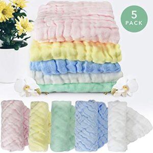 Muslin Cloths for Baby 5 Pack Burp Cloths Newborn Essentials 100% Cotton Organic Washable