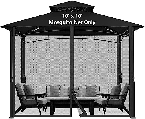 Dhyazqfit Mosquito Net for Outdoor Gazebo Canopy 4-Panel Canopy Screen Wall with Zipper for 10 x 10' Patio Gazebo and Tent (Mosquito Net Only) 10' x 10' Black