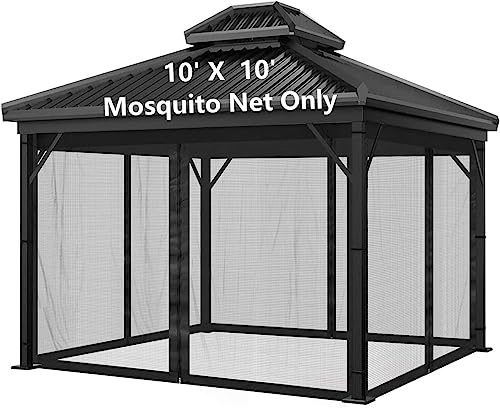 Dhyazqfit Mosquito Net for Outdoor Gazebo Canopy 4-Panel Canopy Screen Wall with Zipper for 10 x 10' Patio Gazebo and Tent (Mosquito Net Only) 10' x 10' Black