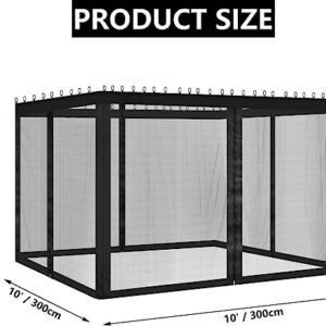 Dhyazqfit Mosquito Net for Outdoor Gazebo Canopy 4-Panel Canopy Screen Wall with Zipper for 10 x 10' Patio Gazebo and Tent (Mosquito Net Only) 10' x 10' Black