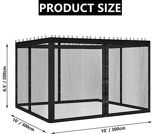 Dhyazqfit Mosquito Net for Outdoor Gazebo Canopy 4-Panel Canopy Screen Wall with Zipper for 10 x 10' Patio Gazebo and Tent (Mosquito Net Only) 10' x 10' Black