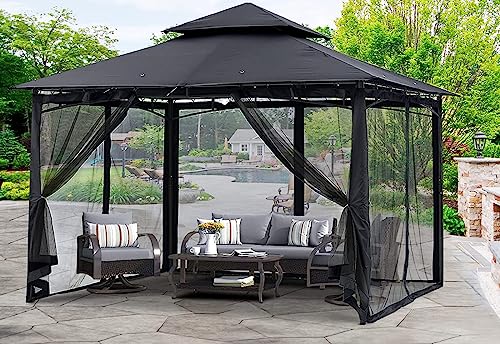 Dhyazqfit Mosquito Net for Outdoor Gazebo Canopy 4-Panel Canopy Screen Wall with Zipper for 10 x 10' Patio Gazebo and Tent (Mosquito Net Only) 10' x 10' Black