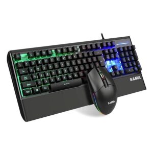 SAMA HJ9525 RGB Gaming Mechanical Keyboard and Mouse Set Wired 108 Keys Computer Keyboard and RGB Mouse Black