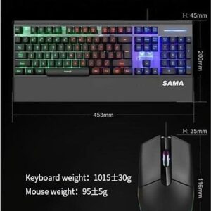 SAMA HJ9525 RGB Gaming Mechanical Keyboard and Mouse Set Wired 108 Keys Computer Keyboard and RGB Mouse Black