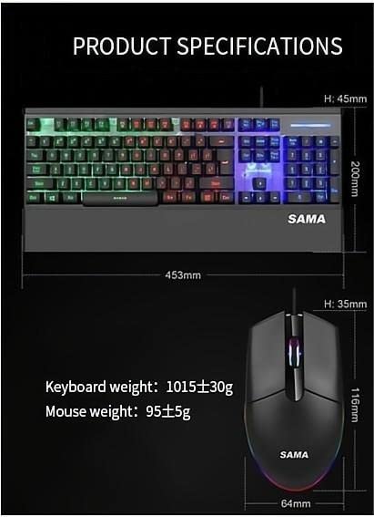 SAMA HJ9525 RGB Gaming Mechanical Keyboard and Mouse Set Wired 108 Keys Computer Keyboard and RGB Mouse Black