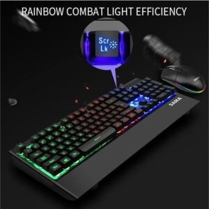 SAMA HJ9525 RGB Gaming Mechanical Keyboard and Mouse Set Wired 108 Keys Computer Keyboard and RGB Mouse Black