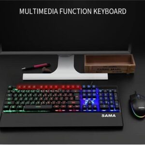 SAMA HJ9525 RGB Gaming Mechanical Keyboard and Mouse Set Wired 108 Keys Computer Keyboard and RGB Mouse Black