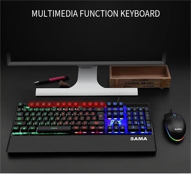 SAMA HJ9525 RGB Gaming Mechanical Keyboard and Mouse Set Wired 108 Keys Computer Keyboard and RGB Mouse Black