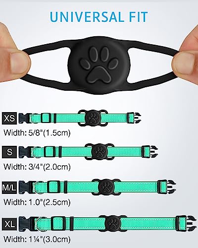 Joytale 2 Pack Airtag Dog Collar Holder, Elastic Silicone Air Tag Holder for Dogs and Cats, Light and Durable Apple Airtag Holder with Slide-On Loop(Black/Mint)