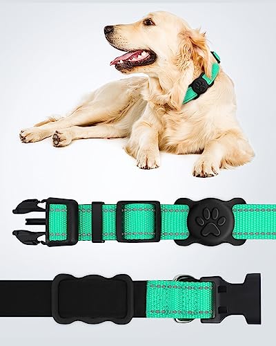 Joytale 2 Pack Airtag Dog Collar Holder, Elastic Silicone Air Tag Holder for Dogs and Cats, Light and Durable Apple Airtag Holder with Slide-On Loop(Black/Green)