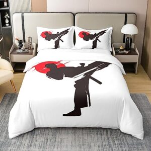 jejeloiu japanese style bedding set taekwondo design cotton duvet cover set queen black white red comforter cover set for children kids boys girls japanese sports bedspread cover room decor bedcothes