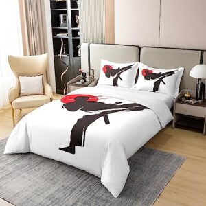 jejeloiu Japanese Style Bedding Set Taekwondo Design Cotton Duvet Cover Set Queen Black White Red Comforter Cover Set for Children Kids Boys Girls Japanese Sports Bedspread Cover Room Decor Bedcothes