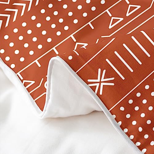 Exotic Geometric Cotton Duvet Cover Set Queen Ethnic African Inspired Boho Bedding Set for Women Men Ultra Soft Rusty Red Stripe Line Comforter Cover Set Arrow Bedspread Cover Room Decor Bedcothes