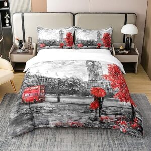 big ben cotton duvet cover set queen kids women men london romantic couple bedding set soft breathable 100% cotton comforter cover set grey red double decker bus duvet cover bed set chic bedroom decor